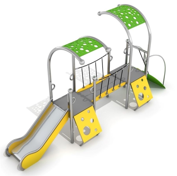 Mellem størrelse legetårn i rustfri stål med rutsjebane